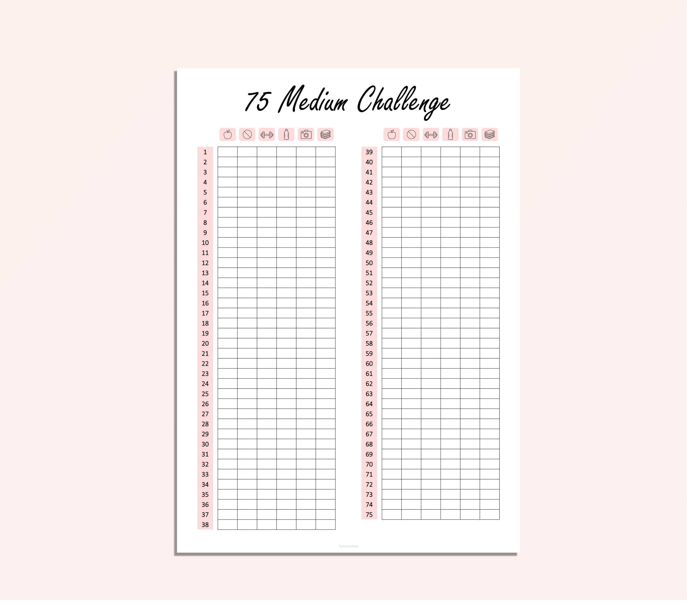 75 Medium Challenge Tracker 75 Challenge Printable PDF A4 A5 Letter ...