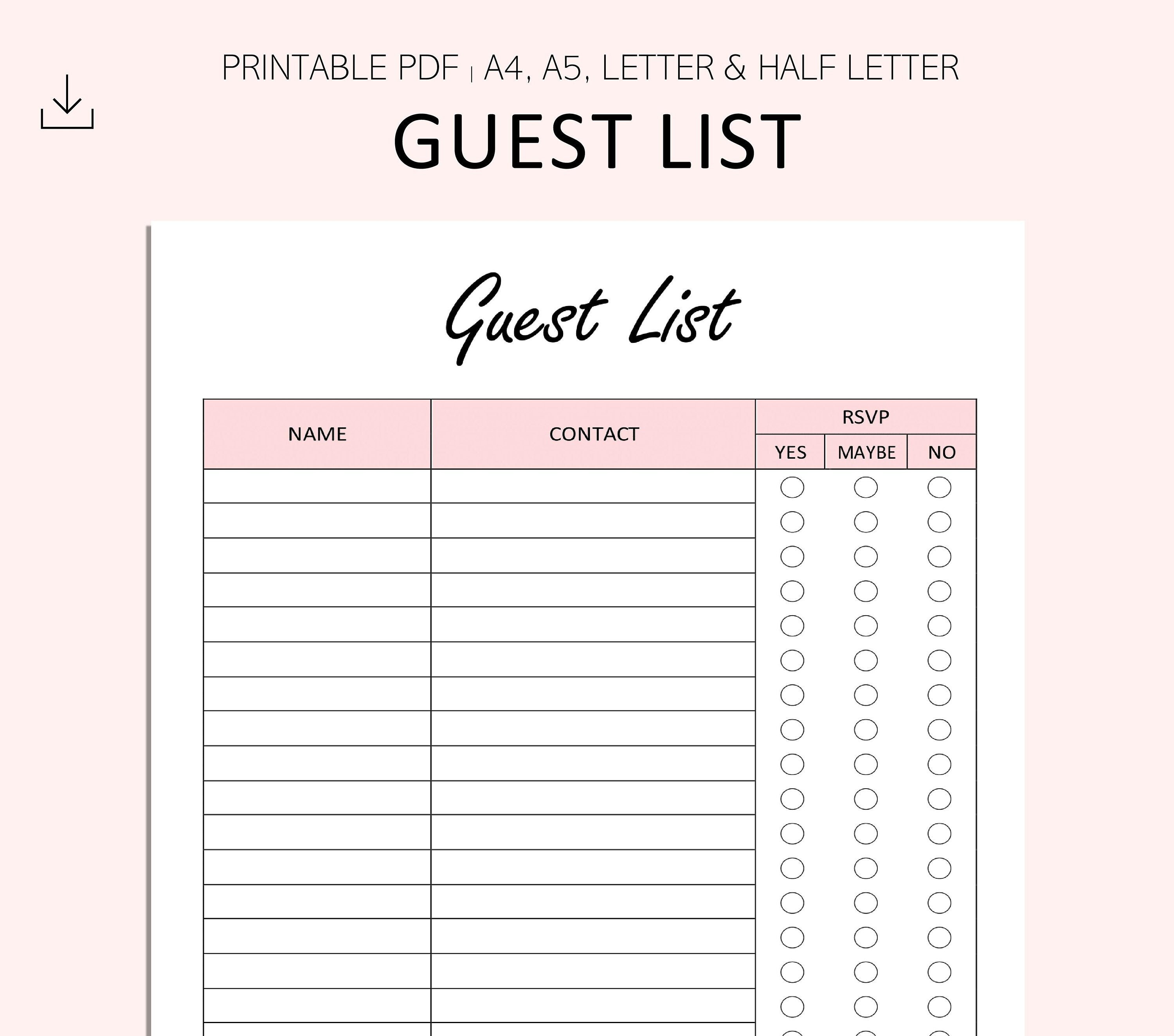 Lista De Invitados Lista De Eventos Imprimible Rastreador Etsy Espa a