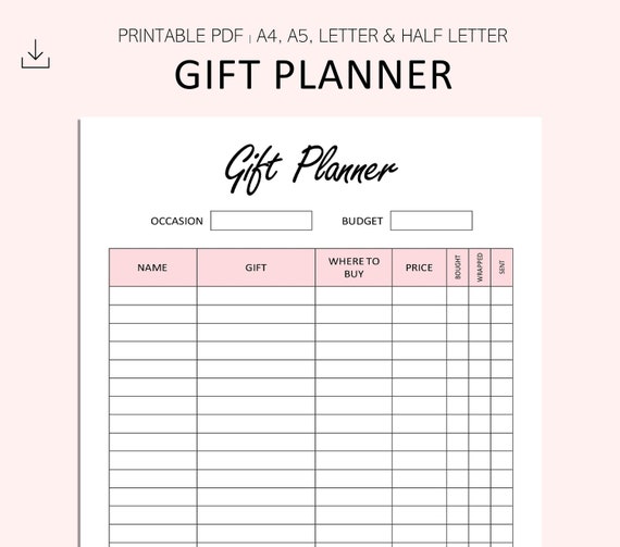 Gift Planner Printable Gift Ideas Gifts to Buy List Gift | Etsy