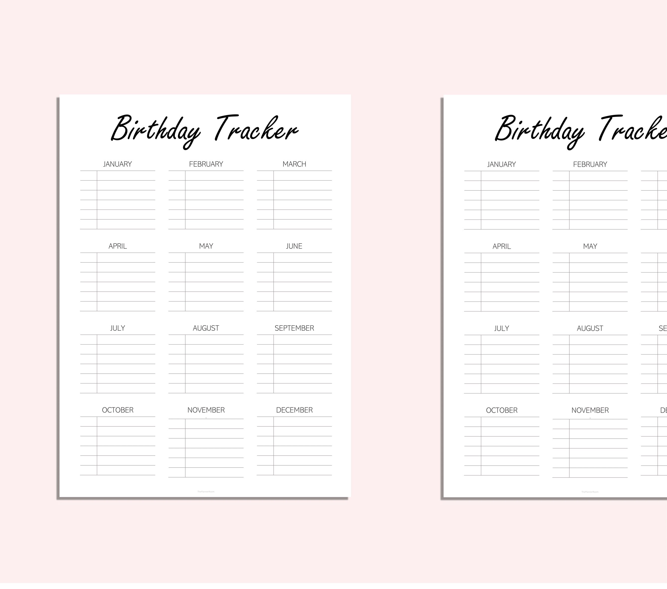 Birthday Tracker Birthday Recorder Birthday List Printable - Etsy