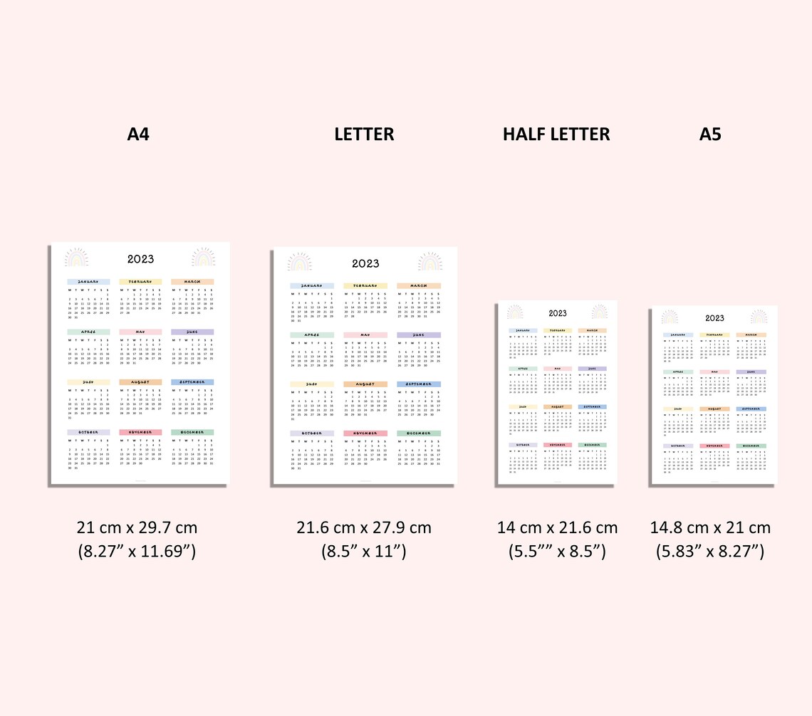 2023 Rainbow Calendar 2023 Printable Calendar 2023 Digital Etsy