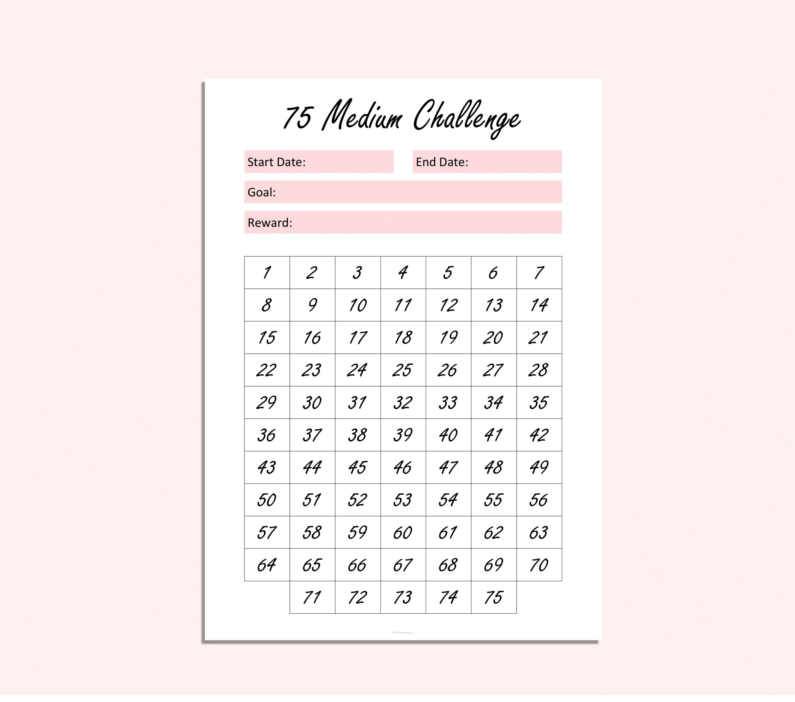 75 Medium Challenge Tracker - 75 Challenge Printable - PDF - A4 - A5 ...