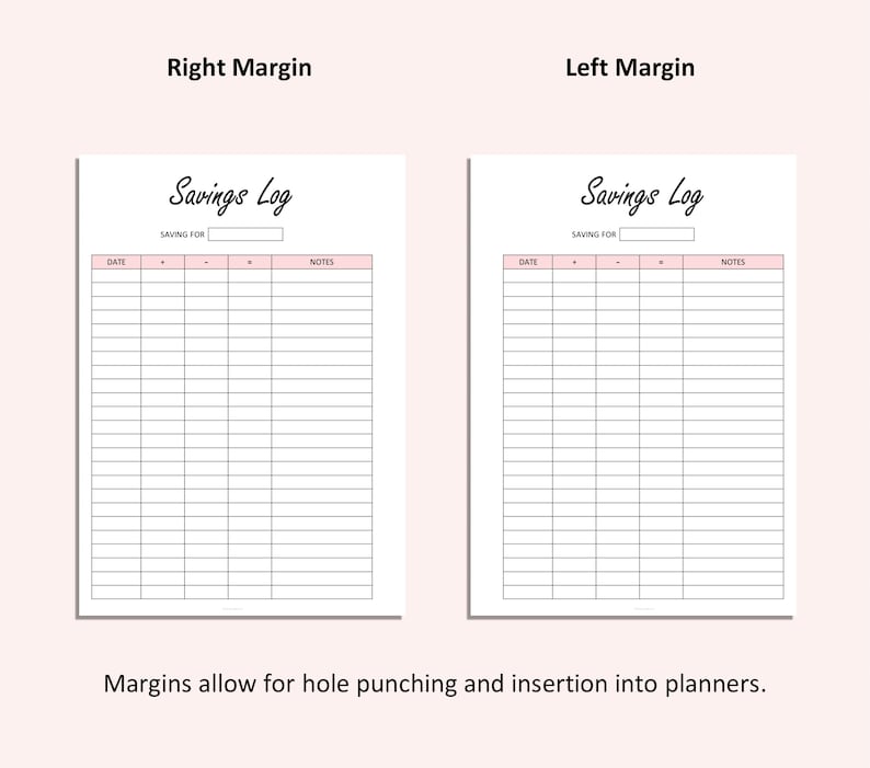 Savings Log Printable Savings Tracker Savings Goal | Etsy