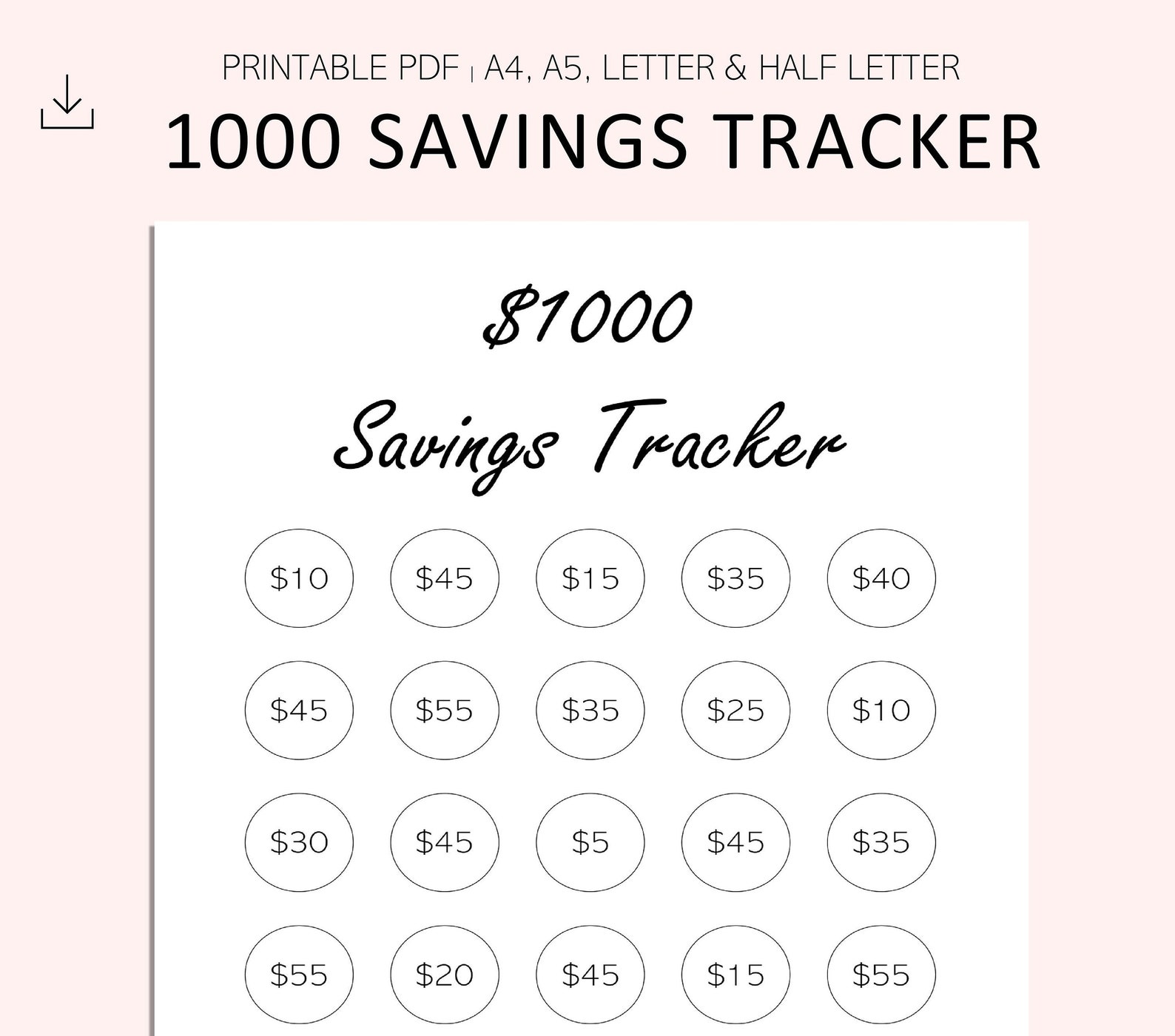 1000 Savings Tracker 1000 Savings Goal Printable 1000 - Etsy UK