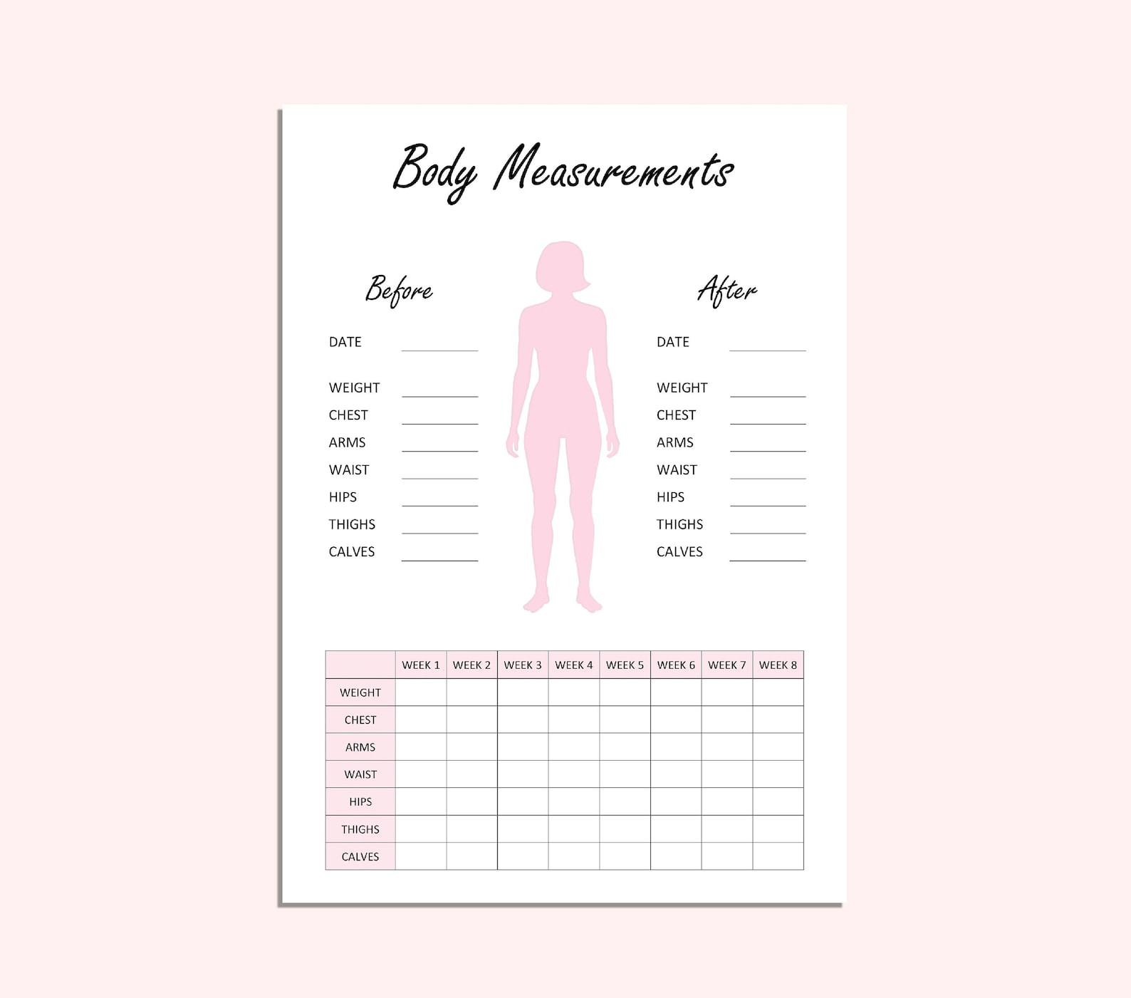 Body Measurement Tracker Body Measurement Chart Weight Loss Tracker ...