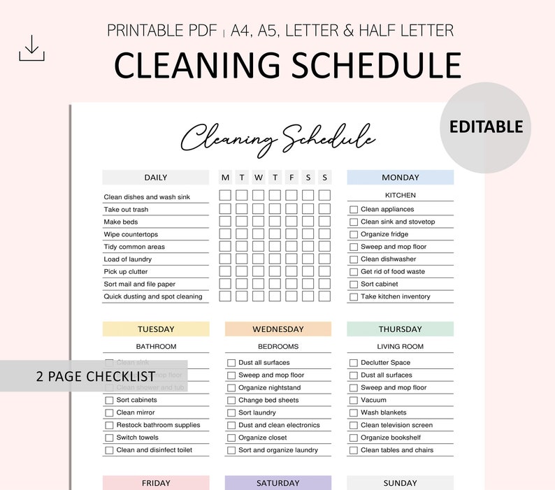 Editable Cleaning Schedule Cleaning Planner Printable Cleaning ...