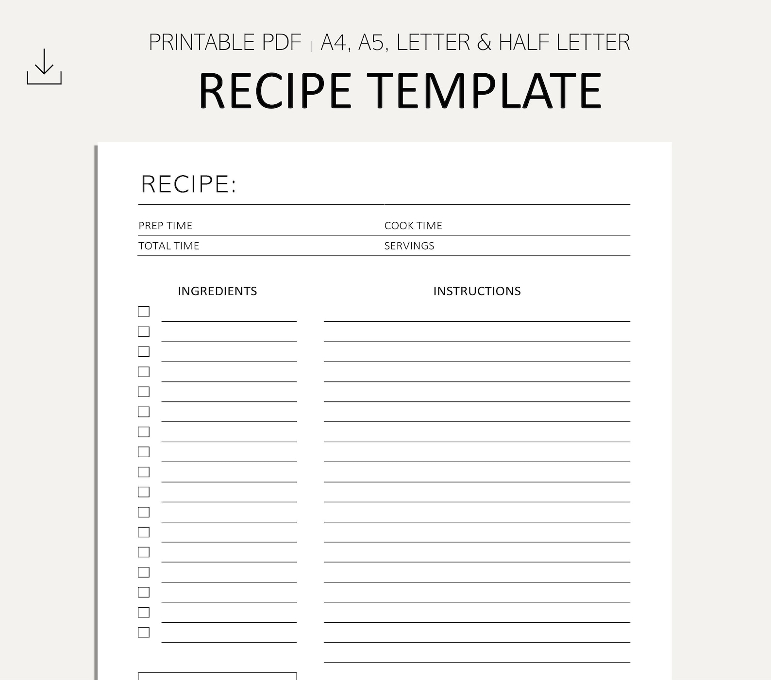 Editable Recipe Sheet Printable Recipe Sheet Recipe Instructions Recipe ...