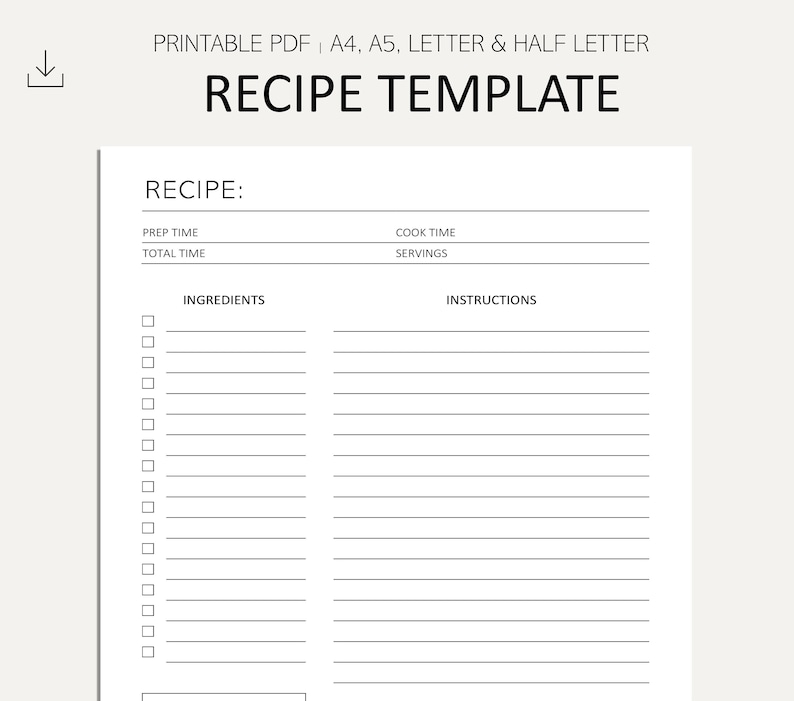 Editable Recipe Sheet Printable Recipe Sheet Recipe Instructions Recipe ...