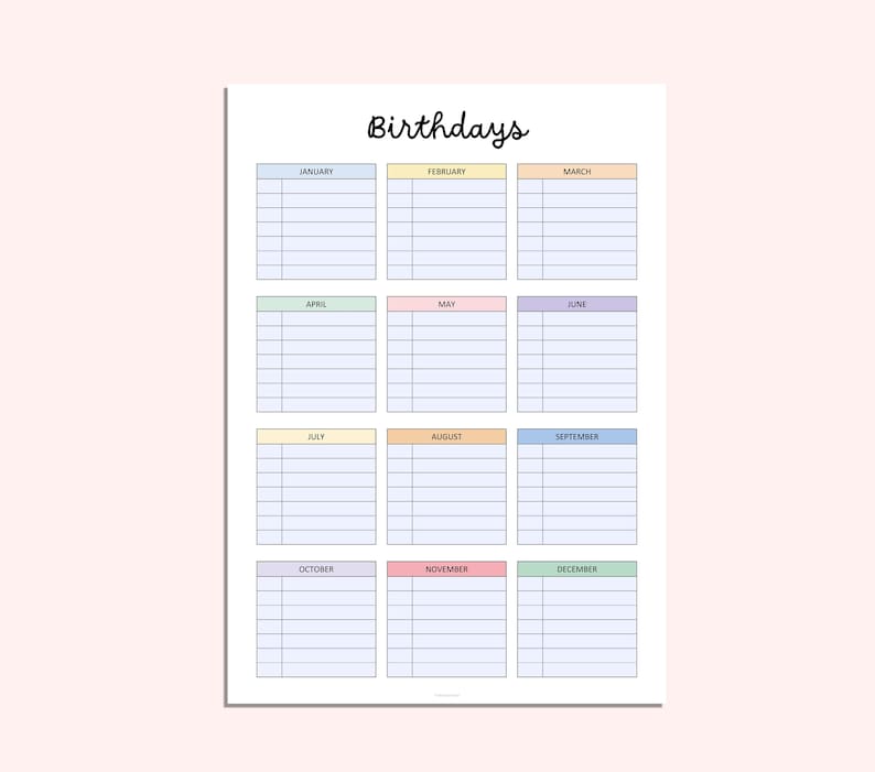 Editable Birthday Tracker Printable Birthdays List Birthday Reminder ...