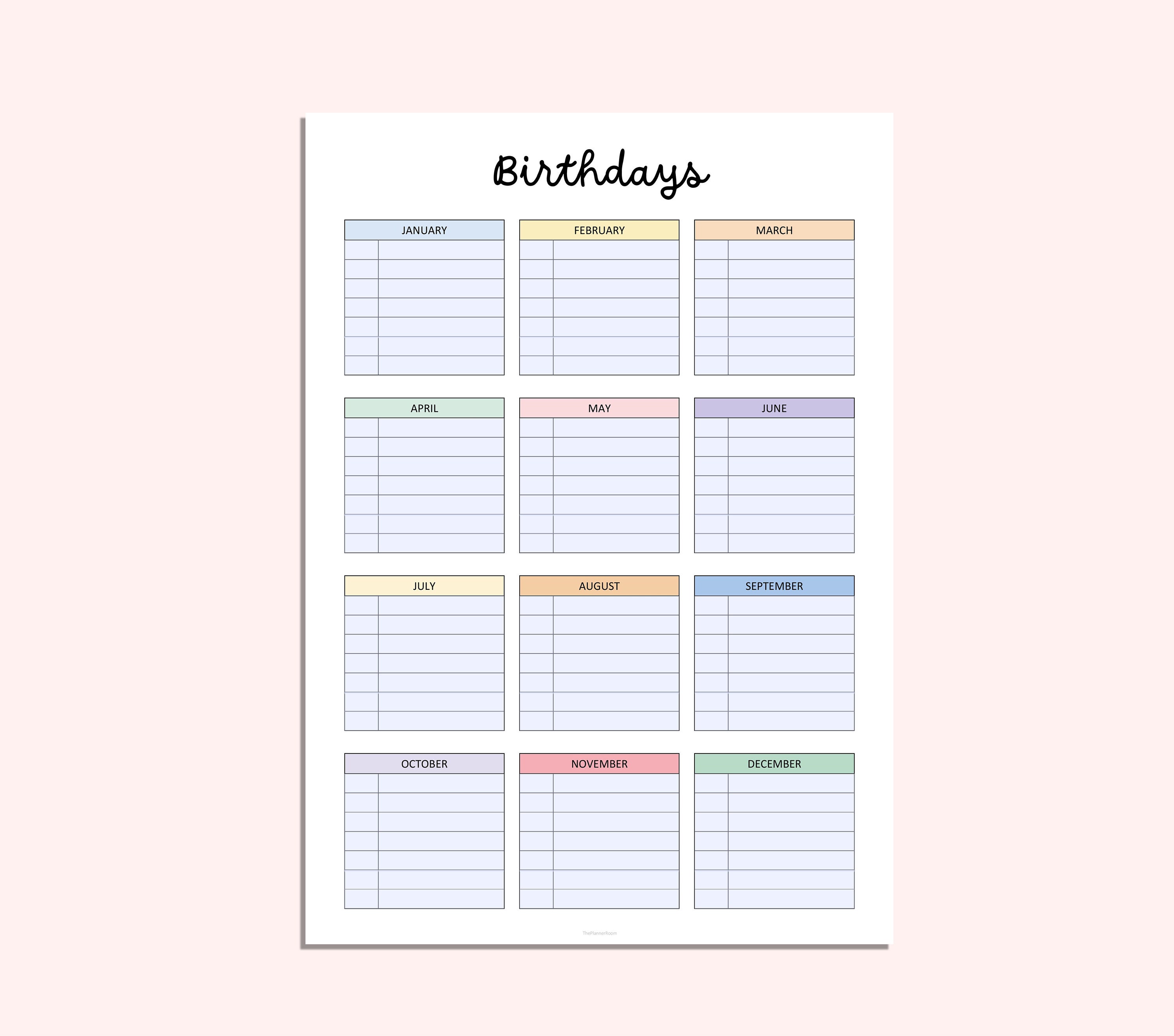 Editable Birthday Tracker Printable Birthdays List - Etsy UK