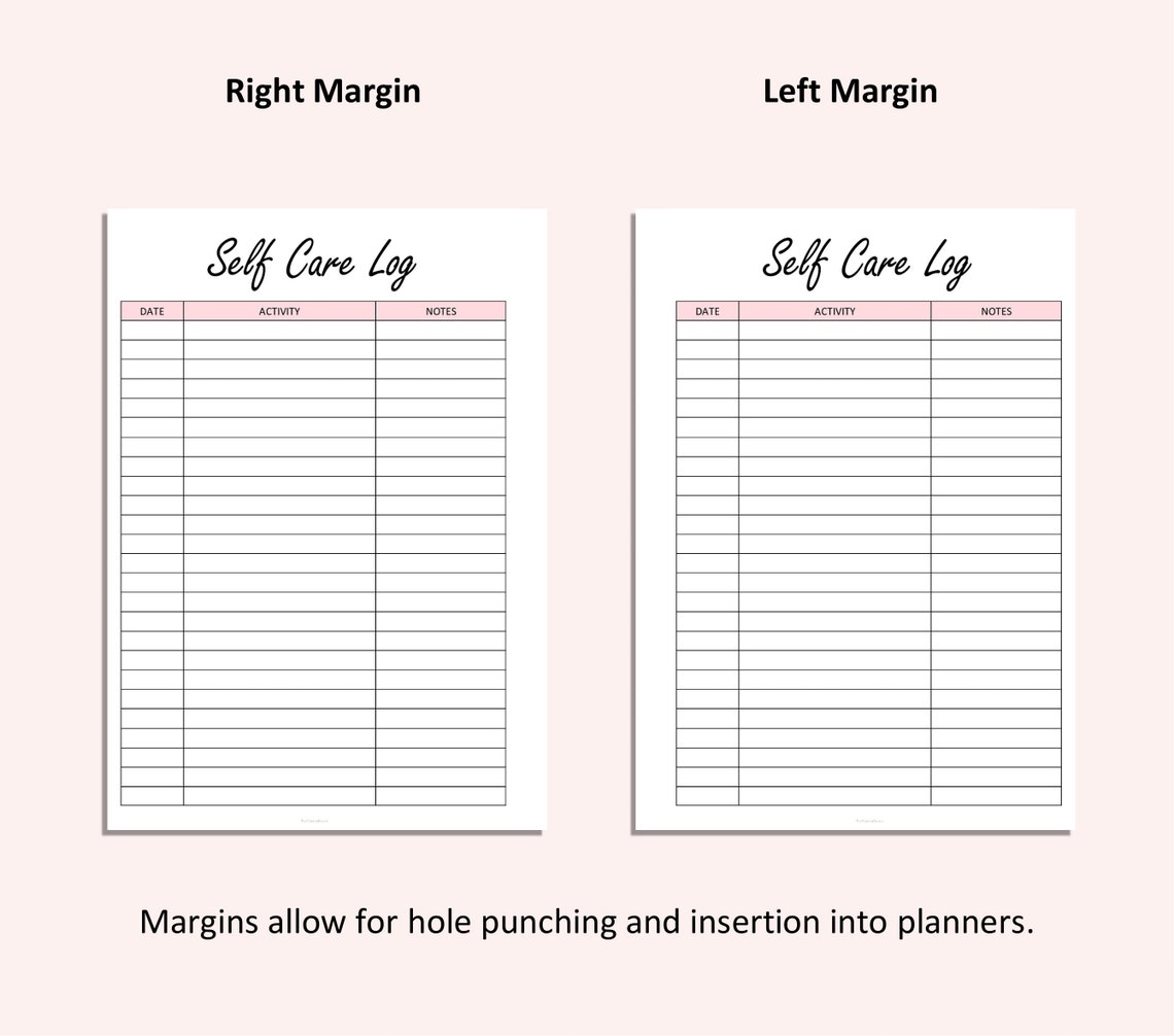 Self Care Log Self Care Tracker Habit Tracker Printable PDF A4 A5 ...