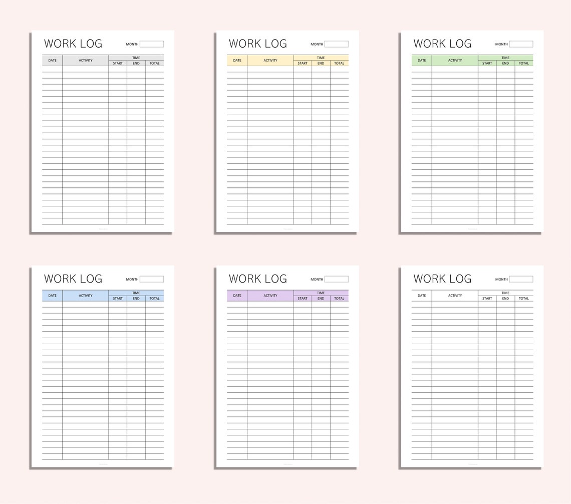 Work Log Printable - Time Spent Tracker - Time Log - Working Hours ...