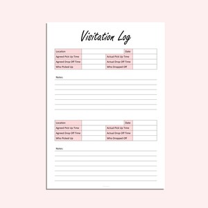 Visitation Log Printable - Child Care Log - Child Visits Tracker ...