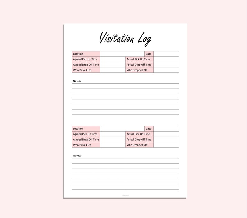 Visitation Log Printable - Child Care Log - Child Visits Tracker ...