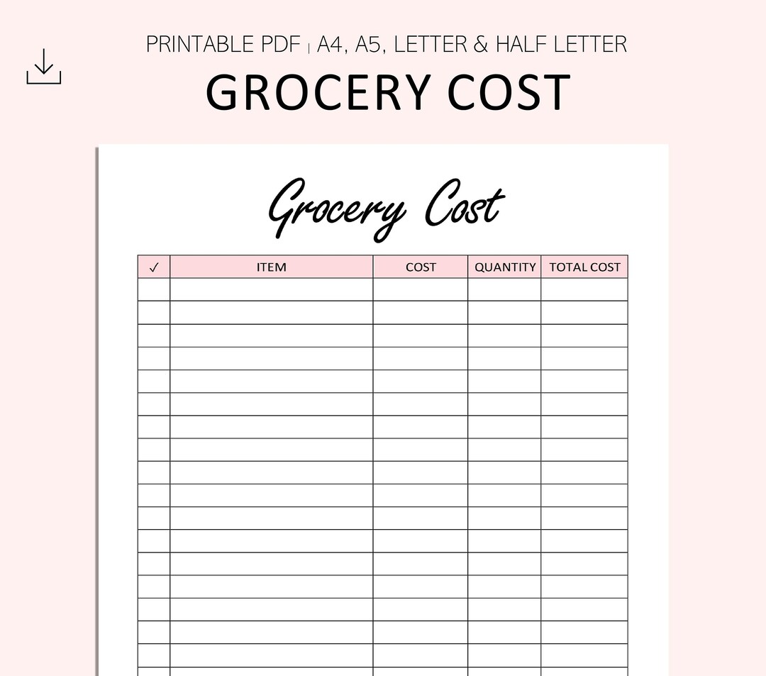 Grocery List Template With Prices Grocery Lists Pack Of 2