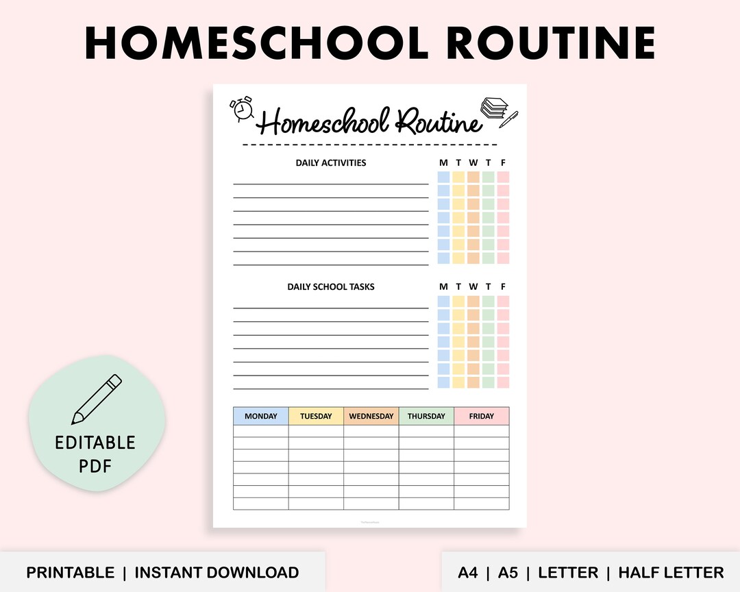 Editable Homeschool Routine Planner Homeschool Schedule - Etsy