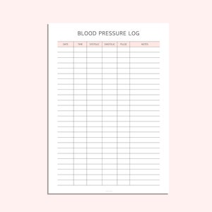 Blood Pressure Log Blood Pressure Tracker Blood Pressure Readings BP ...