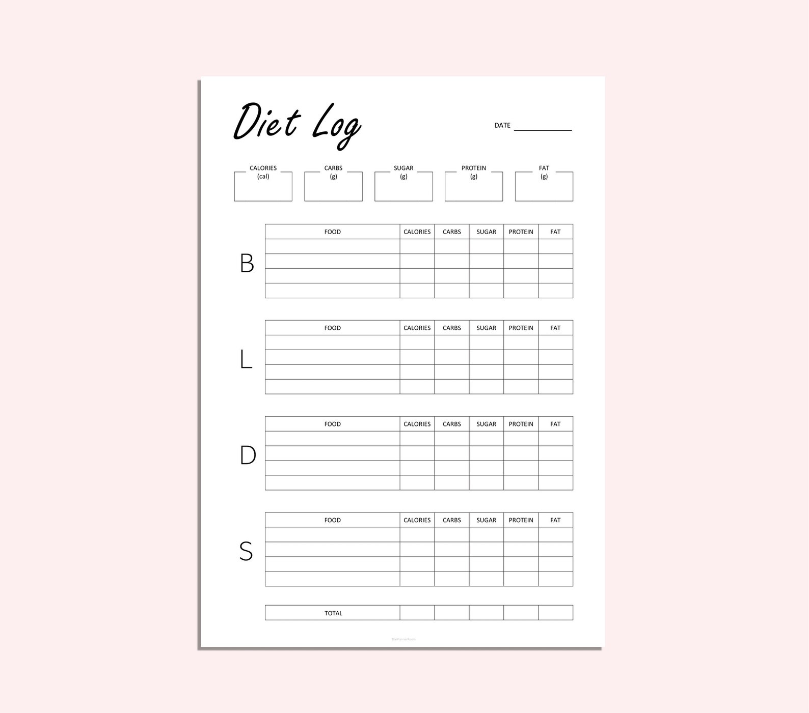 Diet Log Diet Tracker Printable Daily Food Journal Keto Diet Calorie ...