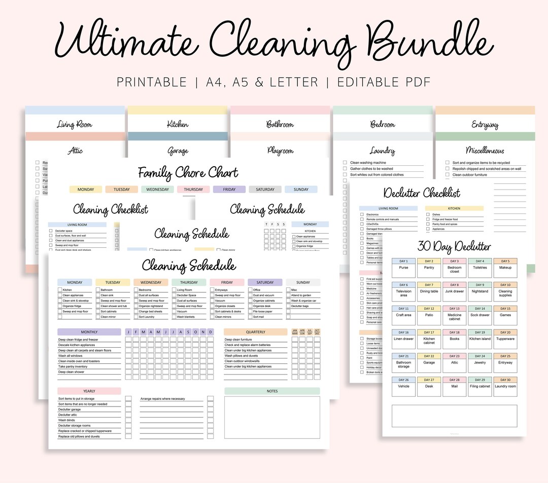 Ultimate Cleaning Planner - Editable Cleaning Schedule - Declutter ...