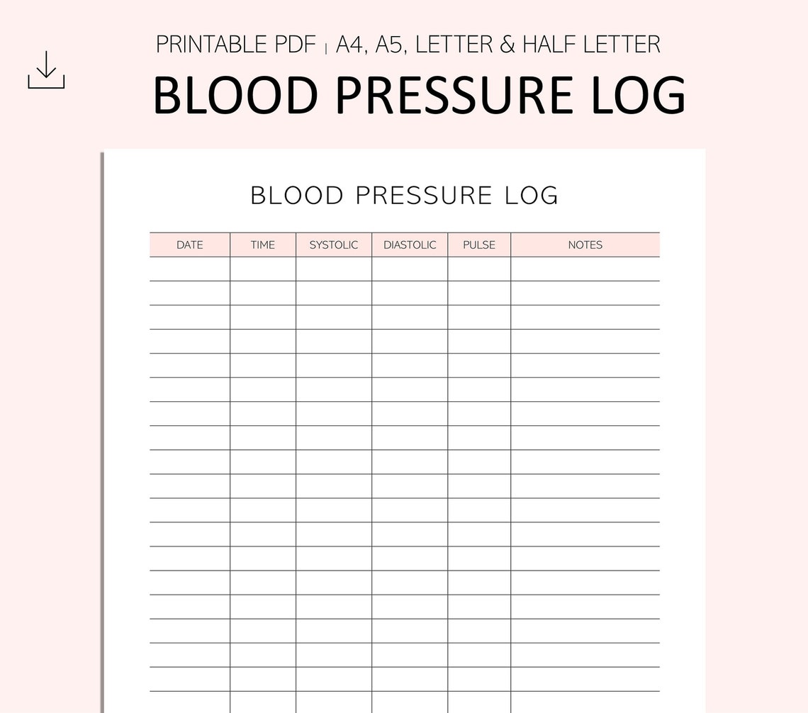 Blood Pressure Log Blood Pressure Tracker Blood Pressure Readings BP ...