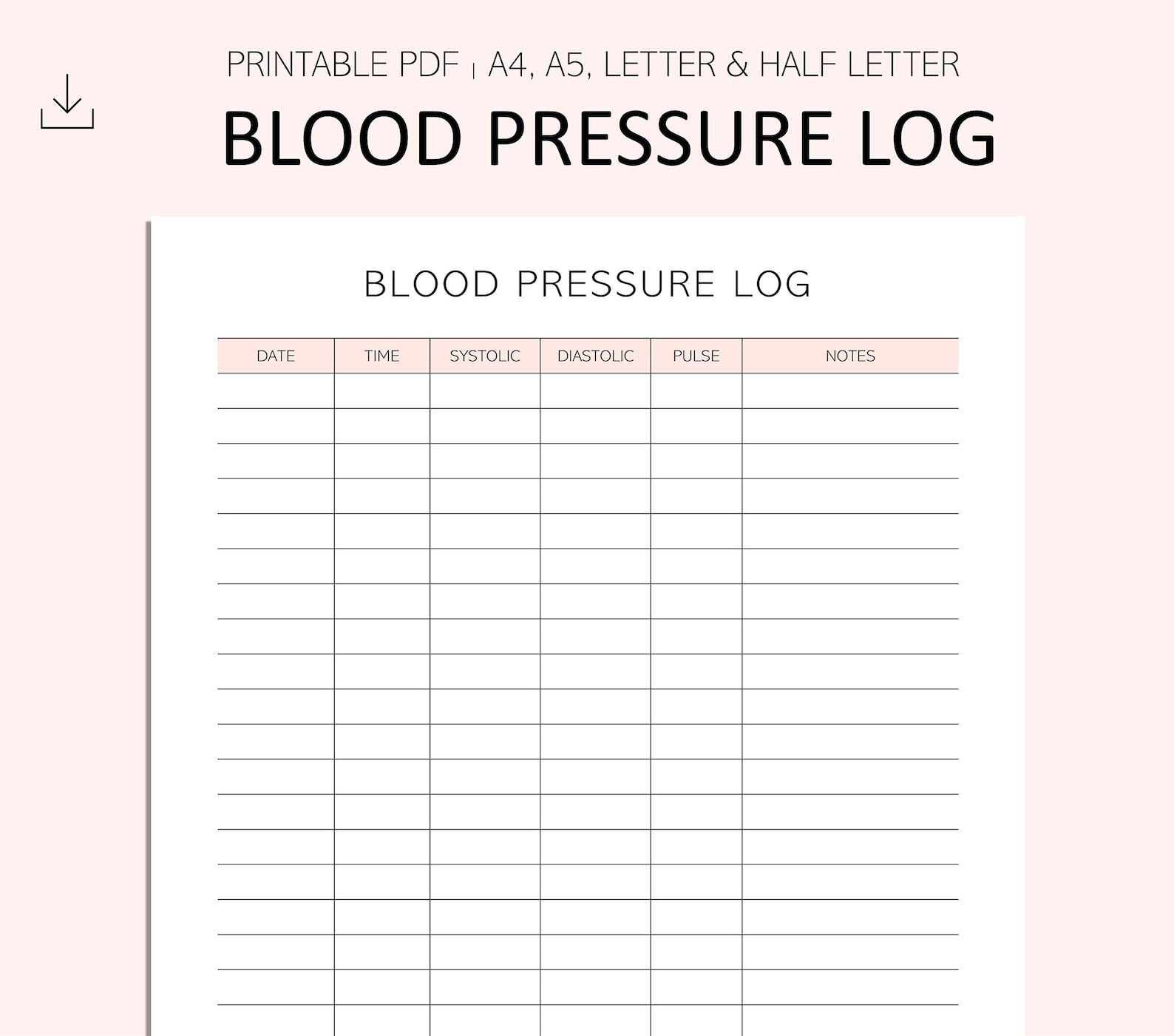 Blood Pressure Log Blood Pressure Tracker Blood Pressure Readings BP ...