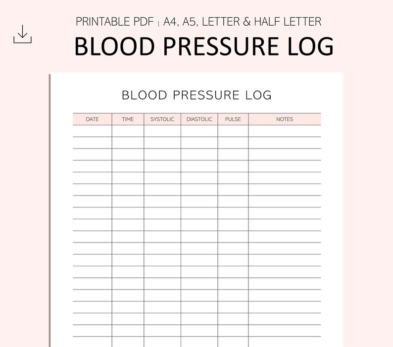 Blood Pressure Log Blood Pressure Tracker Blood Pressure Readings BP ...