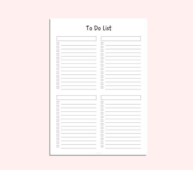 Editable to Do List - 4 Category to Do List Printable - Editable ...