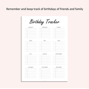 Birthday Tracker Birthday Recorder Birthday List Printable Birthday ...