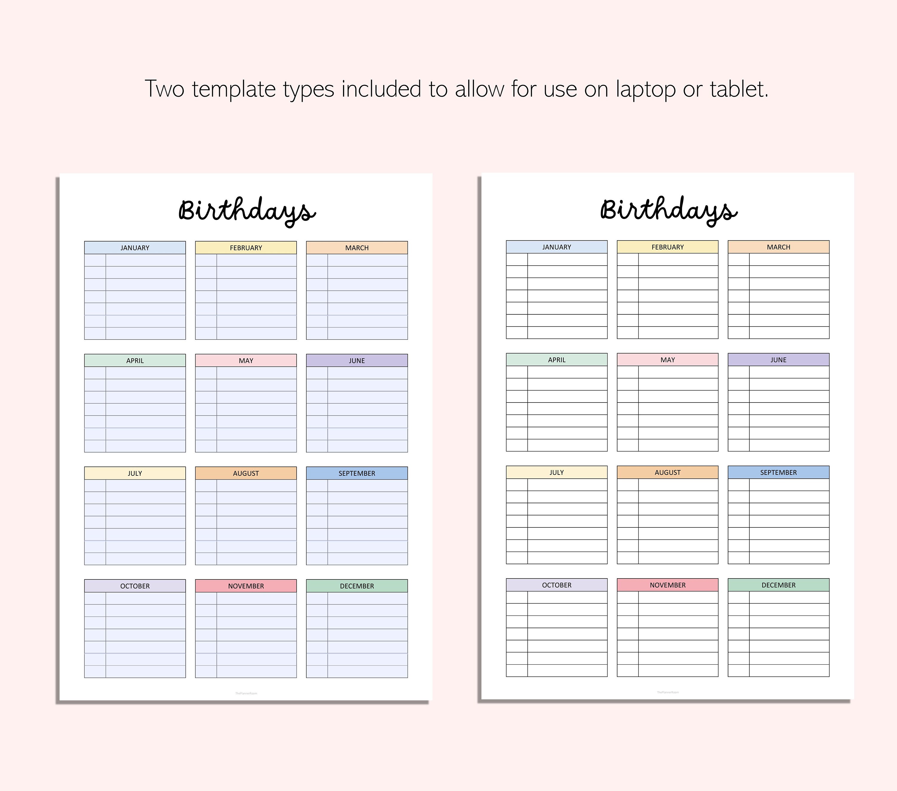 Editable Birthday Tracker Printable Birthdays List Birthday Reminder ...