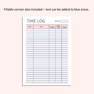 Time Log Printable - Task Tracker - Timesheet Printable - Project Time ...