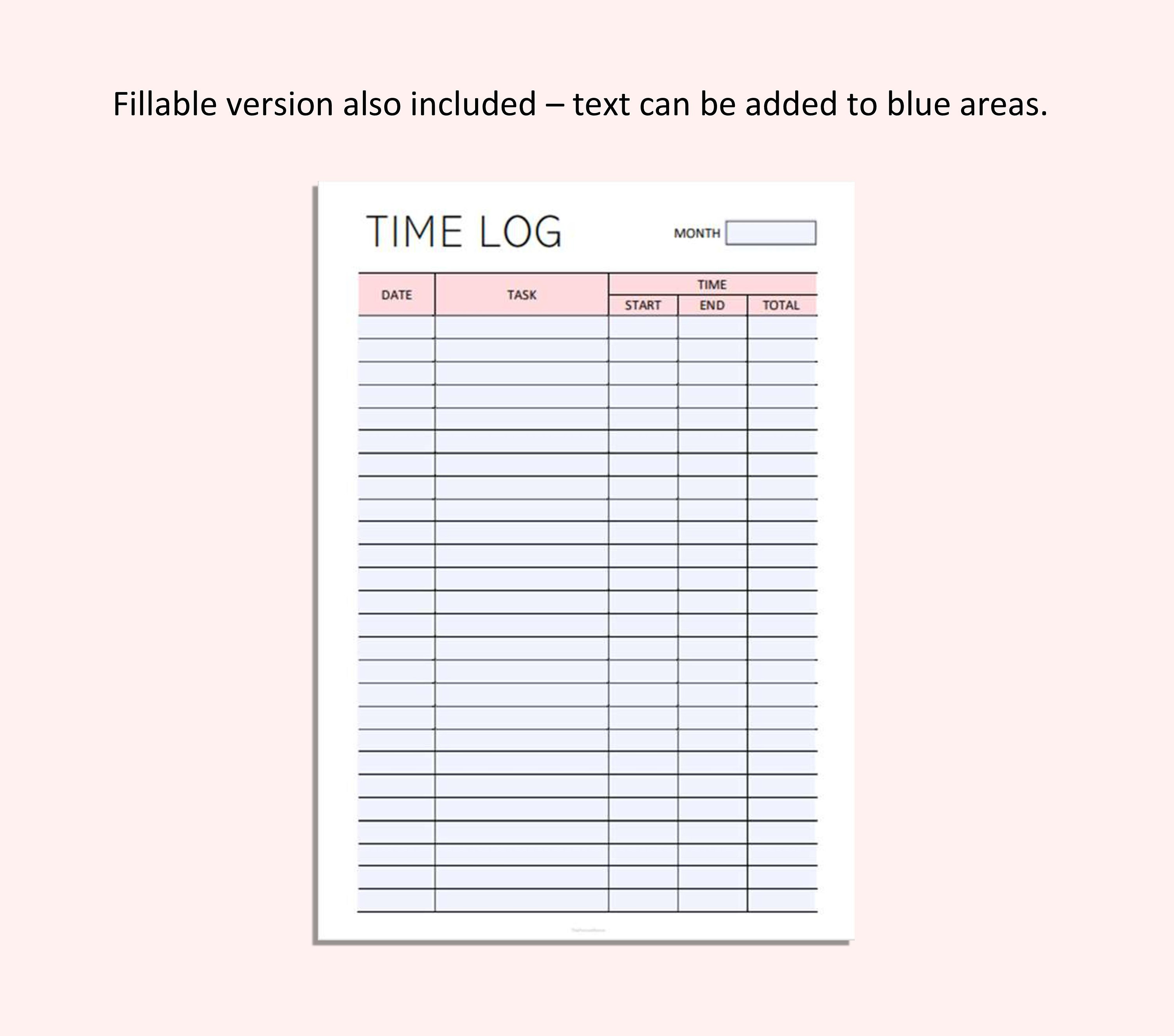Time Log Printable - Task Tracker - Timesheet Printable - Project Time Log - Task Time Log ...