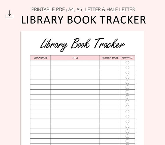 Library Book Tracker Printable Library Loan Tracker | Etsy