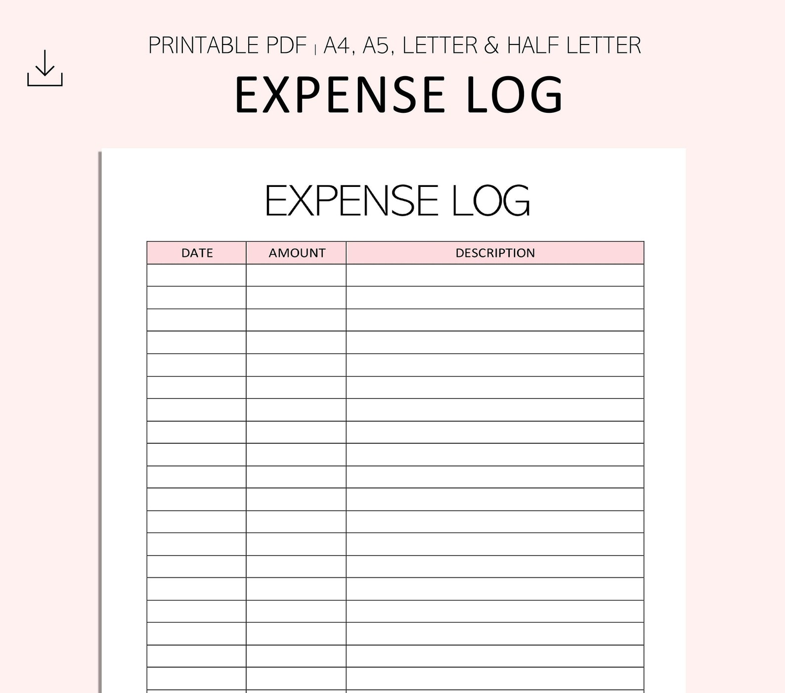 Expense Log Printable - Expense Tracker - Spending Sheet - Purchase Log ...