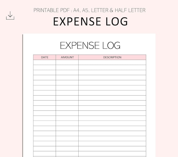 Expense Log Printable Expense Tracker Spending Sheet - Etsy Canada