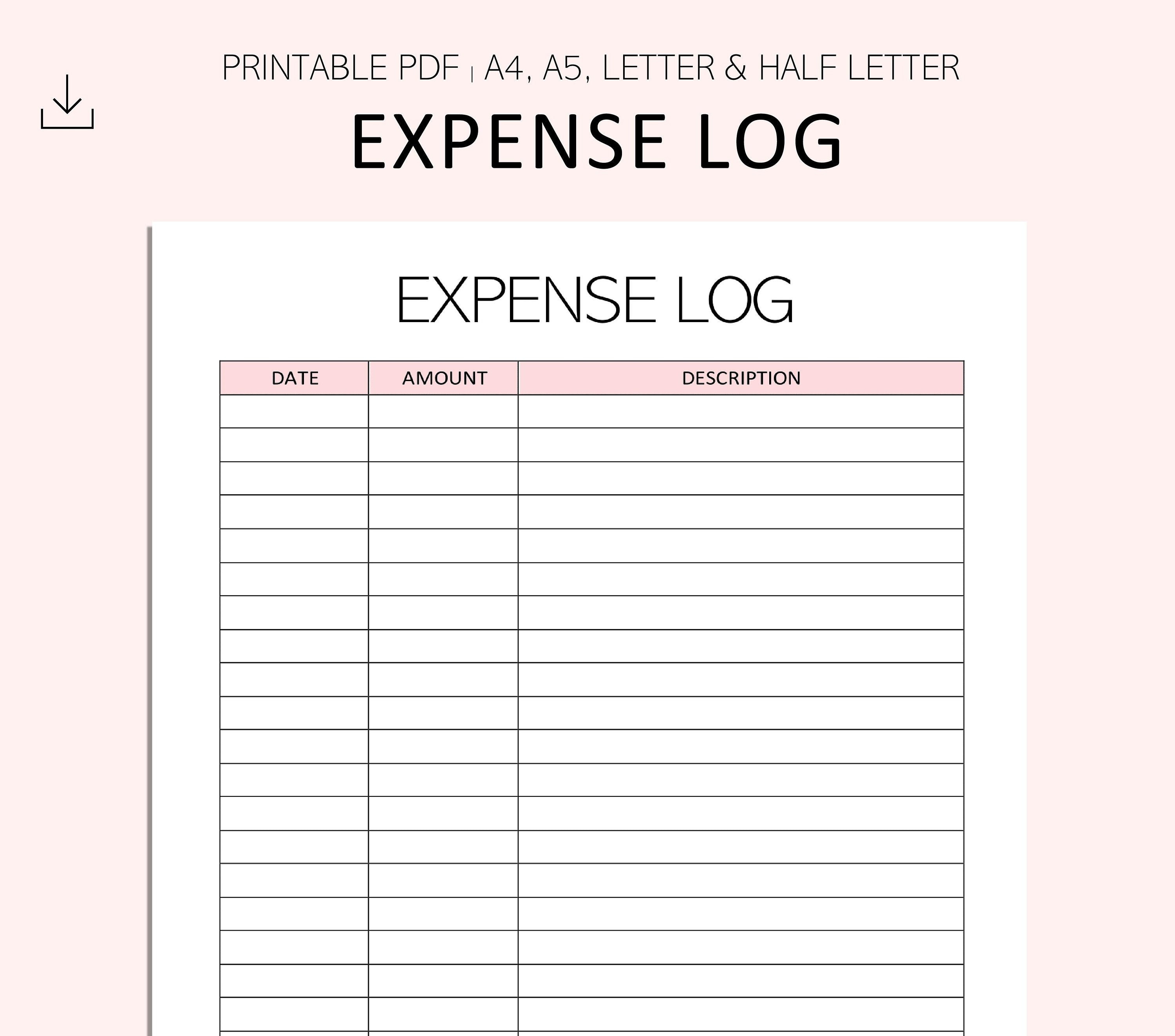 Expense Log Printable - Expense Tracker - Spending Sheet - Purchase Log ...