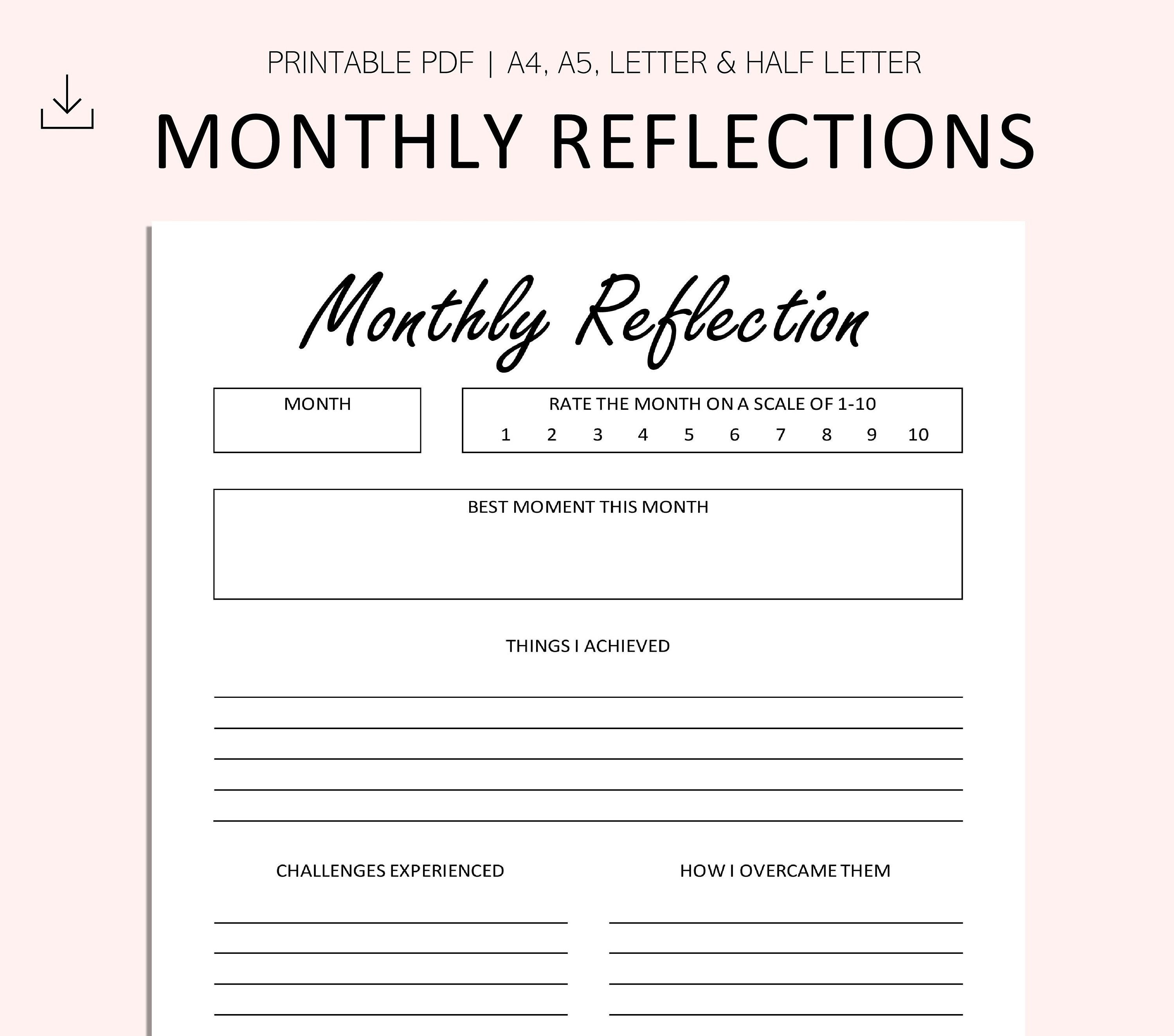 Monthly Reflections Month Summary Month Evaluation Month Etsy España