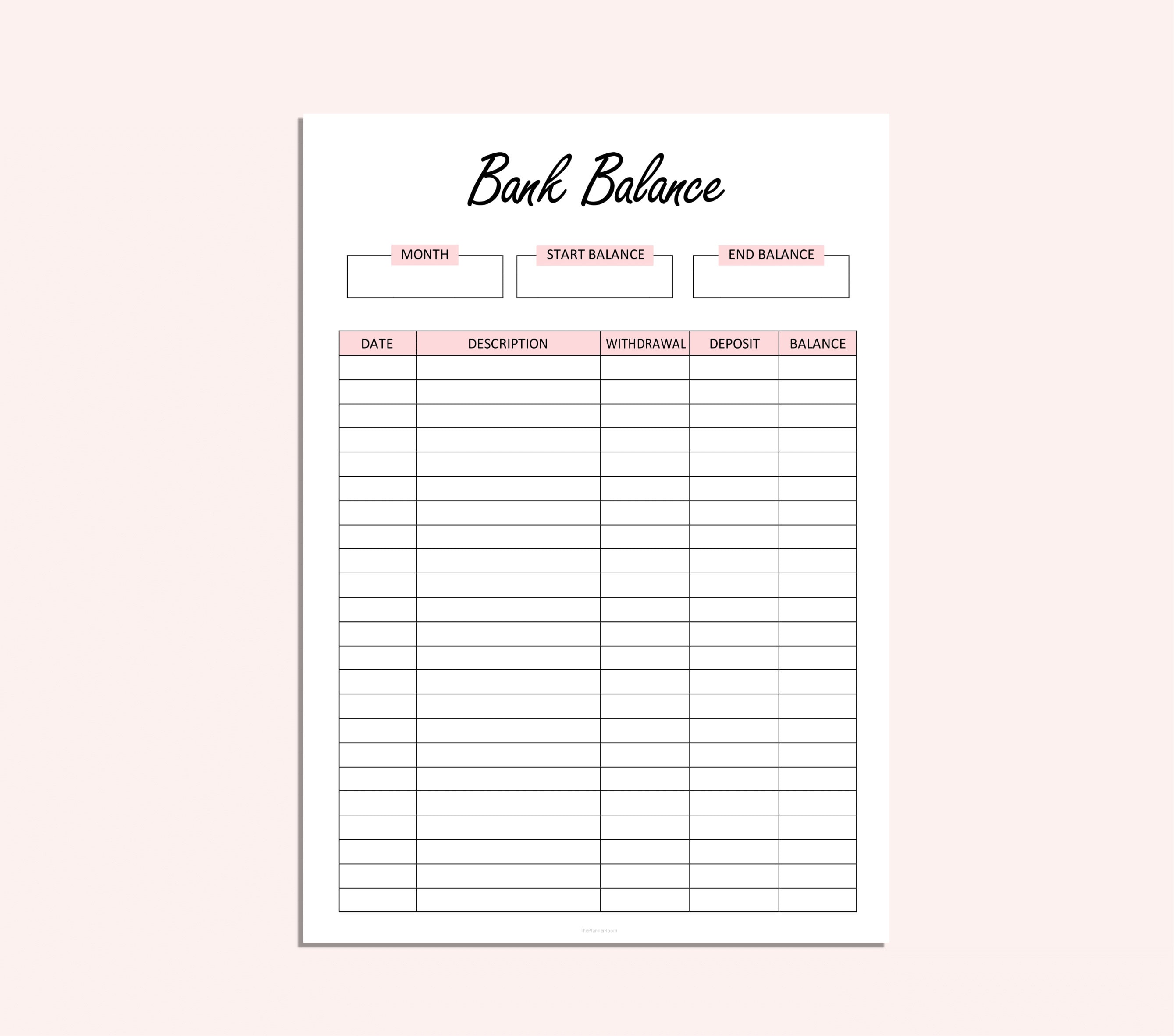 Design & Templates Paper Stationery Printable Bank Balance Log ...