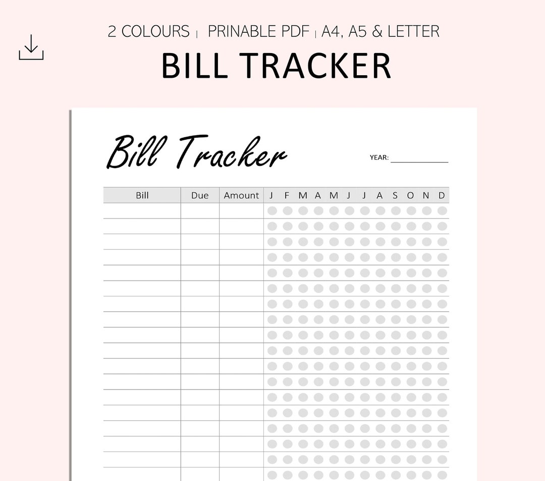 Bill Tracker Monthly Bill Log Bill Payment Checklist Annual Bill ...