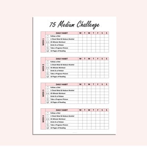 75 Medium Challenge Tracker - 75 Challenge Printable - PDF - A4 - A5 ...
