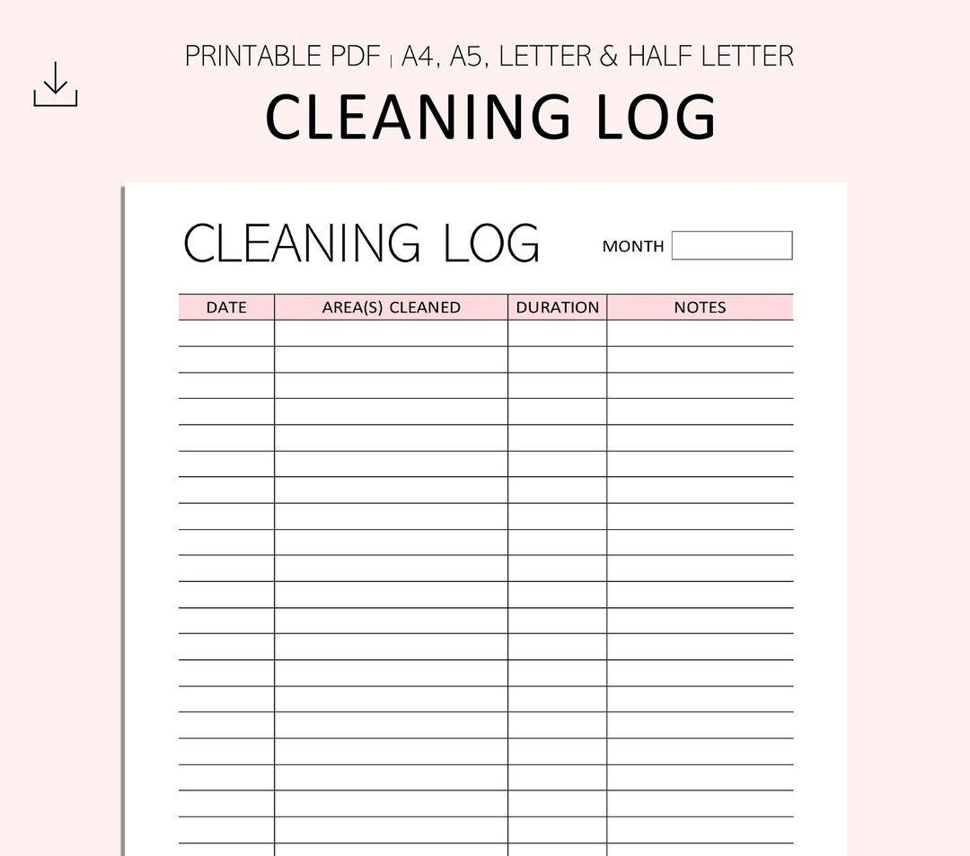 Cleaning Log Printable Cleaning Tracker Home Maintenance Printable PDF 