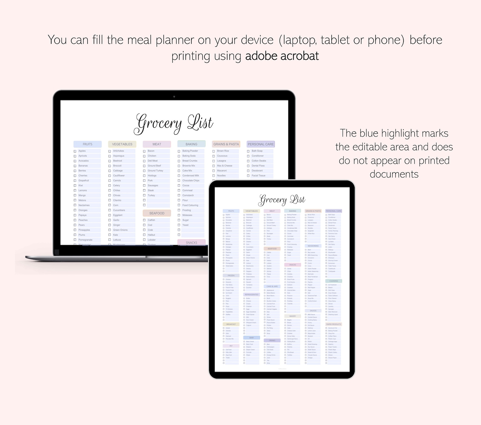 Editable Grocery Printable - Grocery Planner - Grocery Checklist - Food ...
