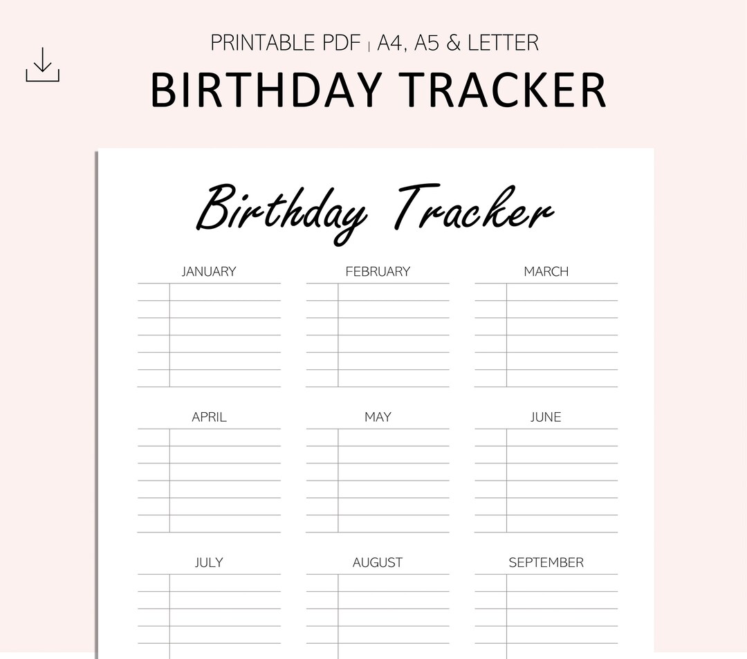 Birthday Tracker Birthday Recorder Birthday List Printable Birthday ...