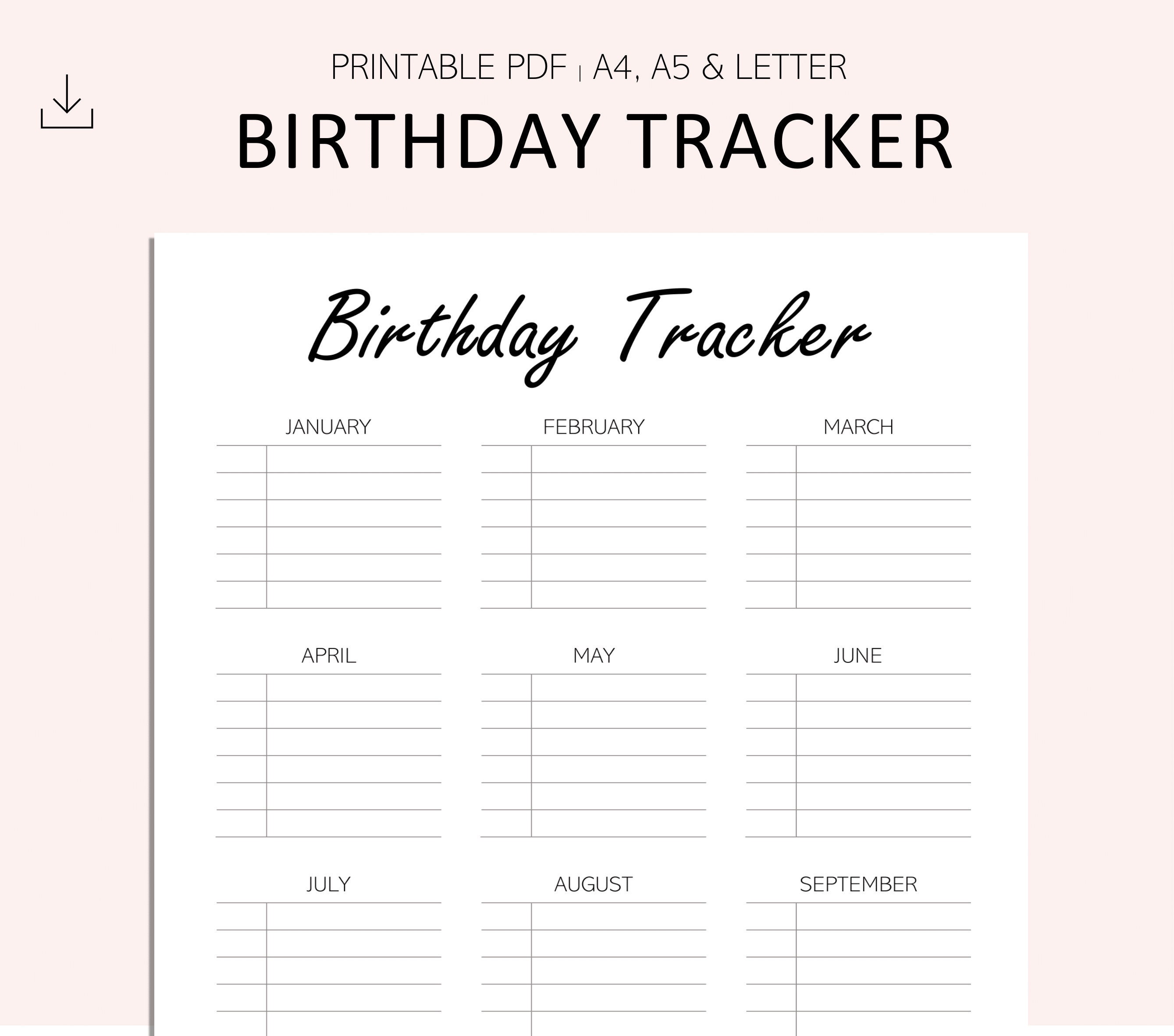 Birthday Tracker Birthday Recorder Birthday List Printable - Etsy