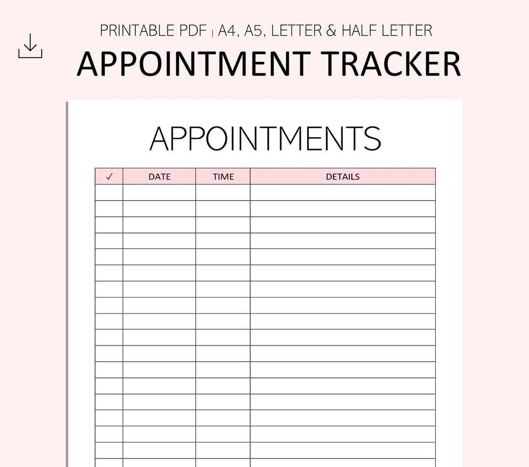 Appointment Tracker Printable Meeting Tracker Appointment Reminder ...