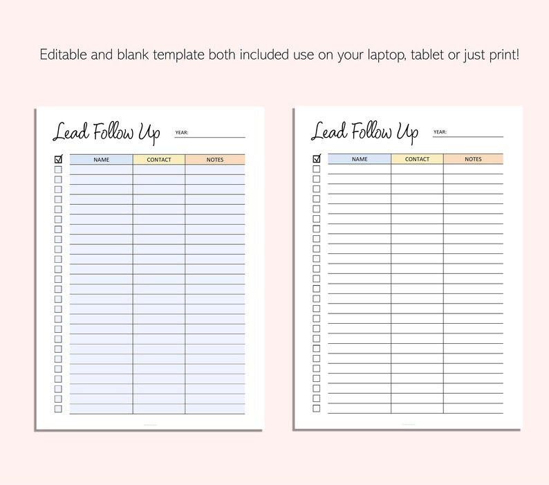 Leads Follow Ups List Printable -editable Leads Tracker - Business Sale ...