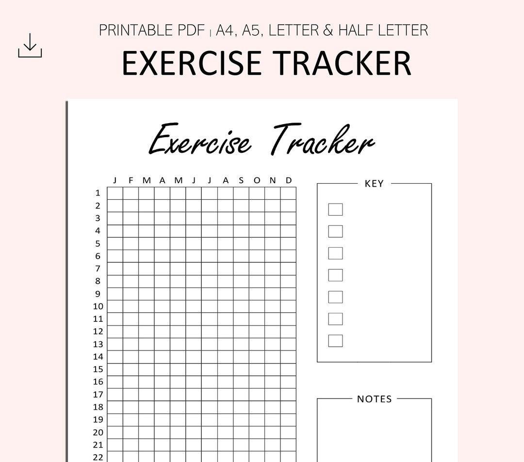 Exercise Tracker One Year on A Page Yearly Workout Tracker - Etsy