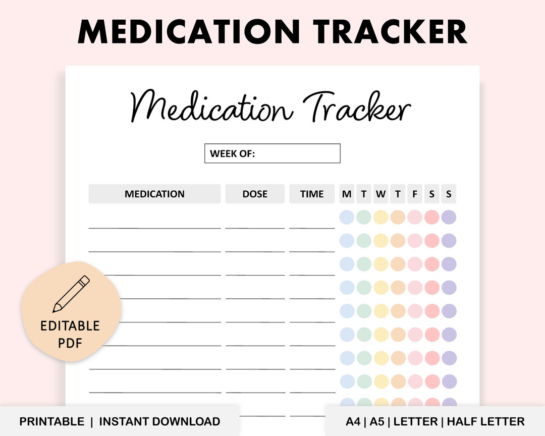Medication Tracker Printable Editable Medicine Tracker Patient Medication Log Supplement Tracker ...