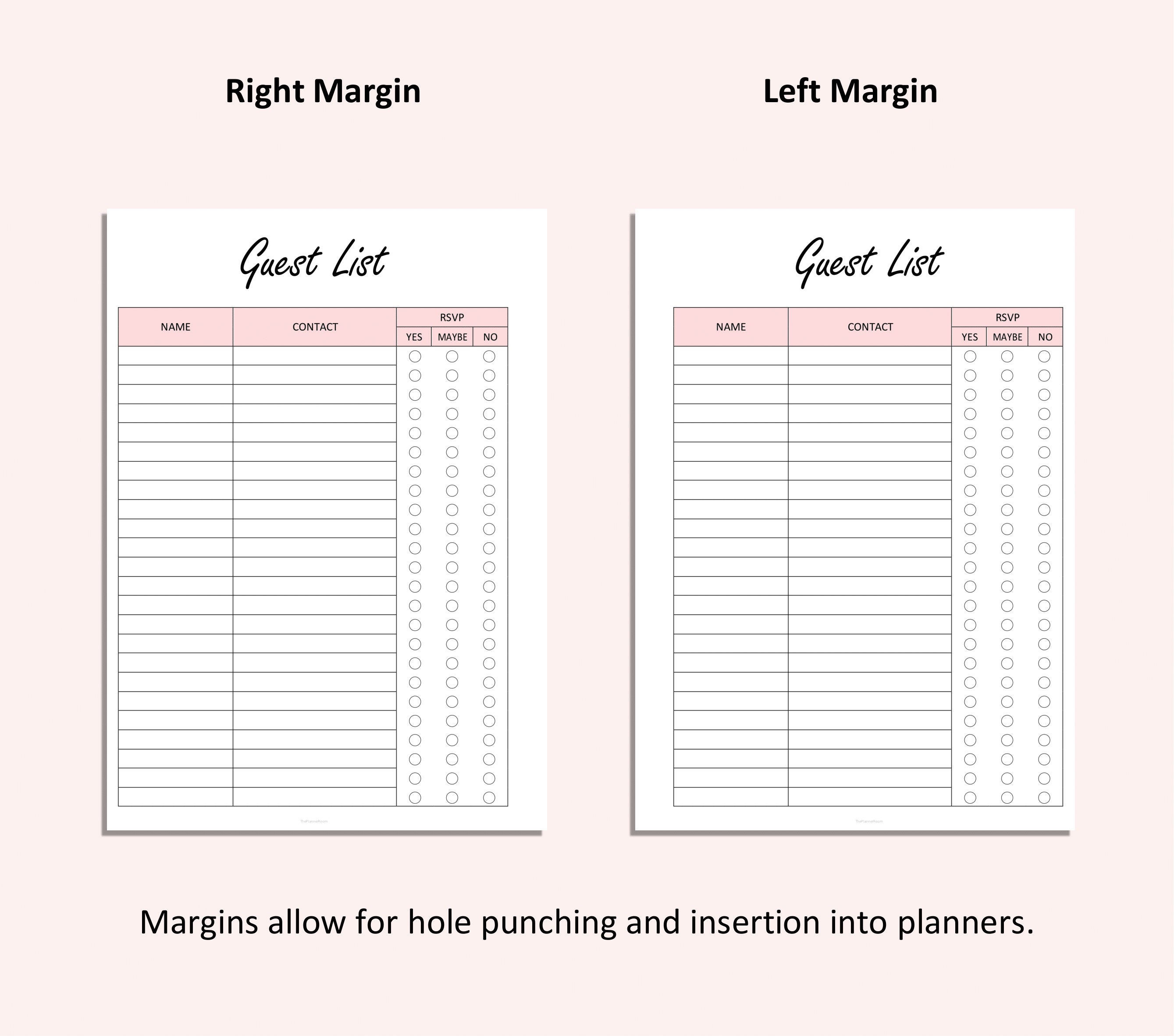 Lista de invitados Lista de eventos imprimible Rastreador de RSVP de ...