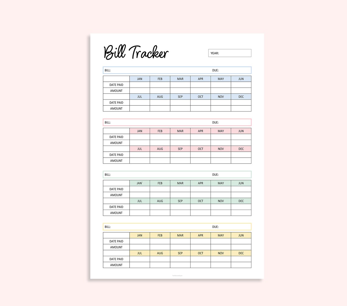 Editable Bill Tracker Tracker - Bill Log - Annual Bill Log - Utility ...