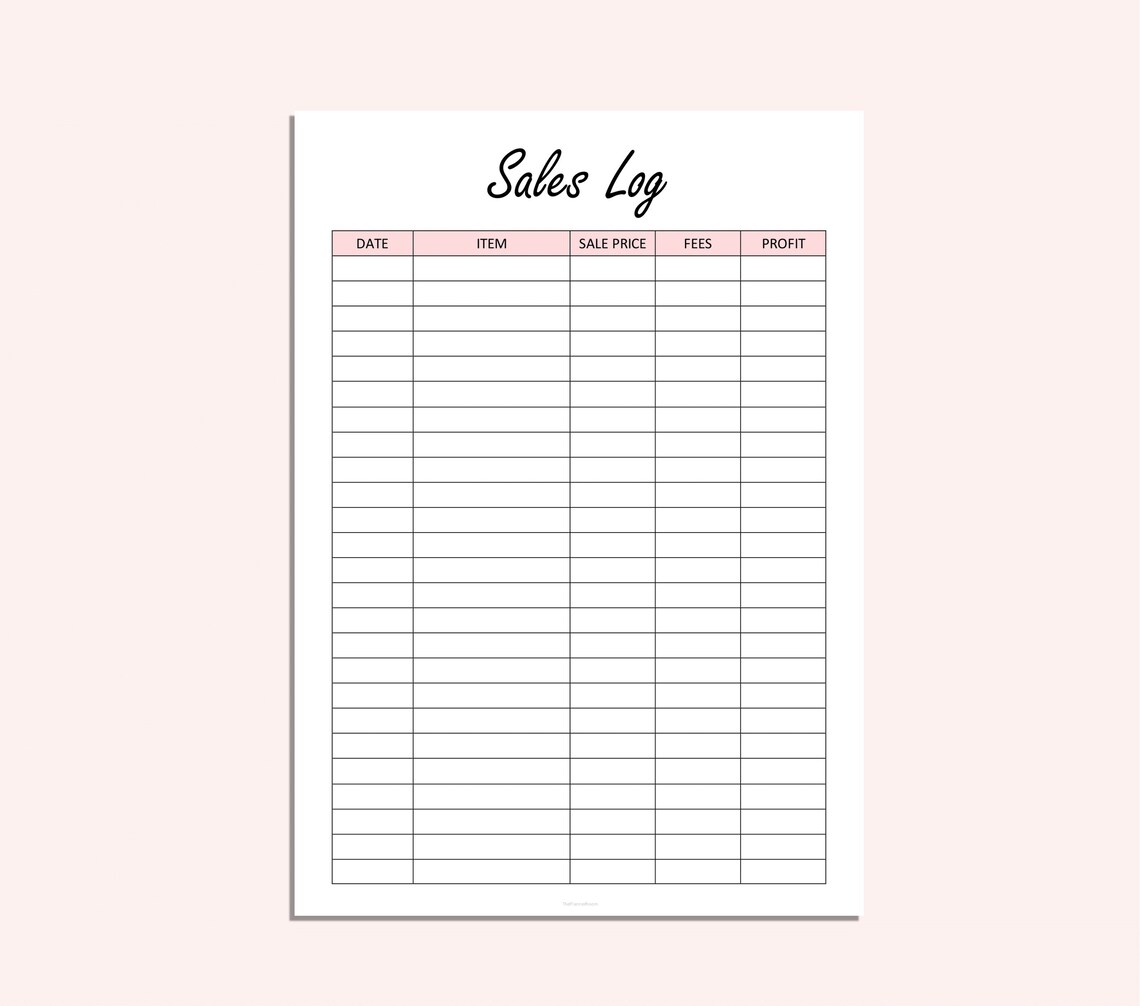Sales Log Printable Sale Recorder Sale Profits Tracker - Etsy